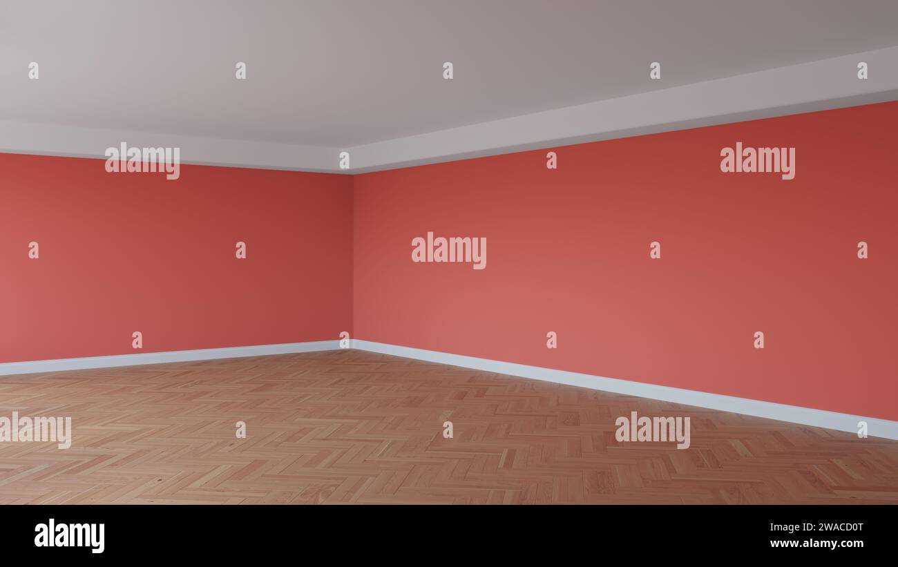 Corner of the Light Red Interior with a White Ceiling and Cornice ...
