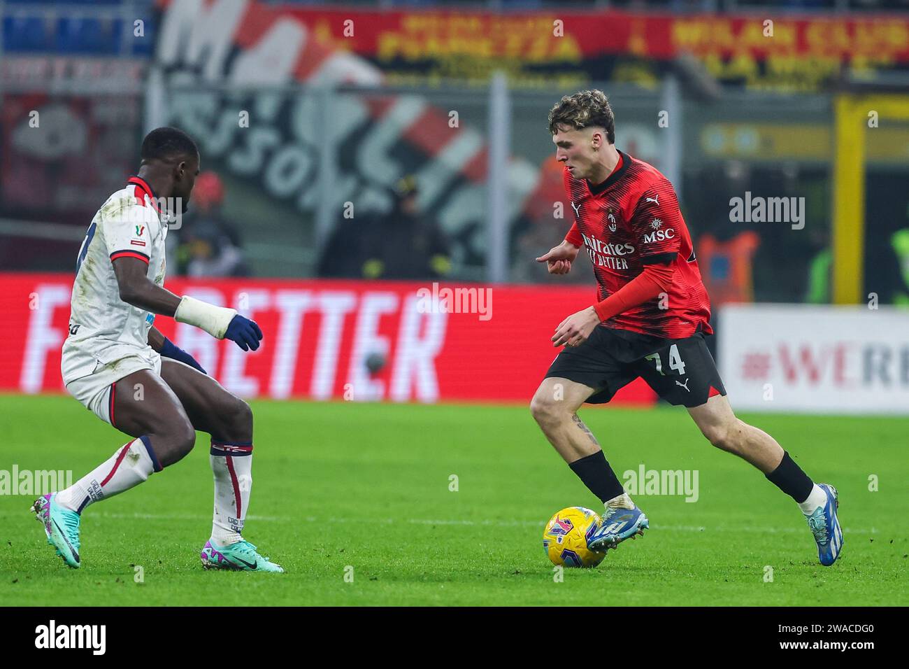 Milan, Italy. 02nd Jan, 2024. Alejandro Jimenez of AC Milan (R) and ...