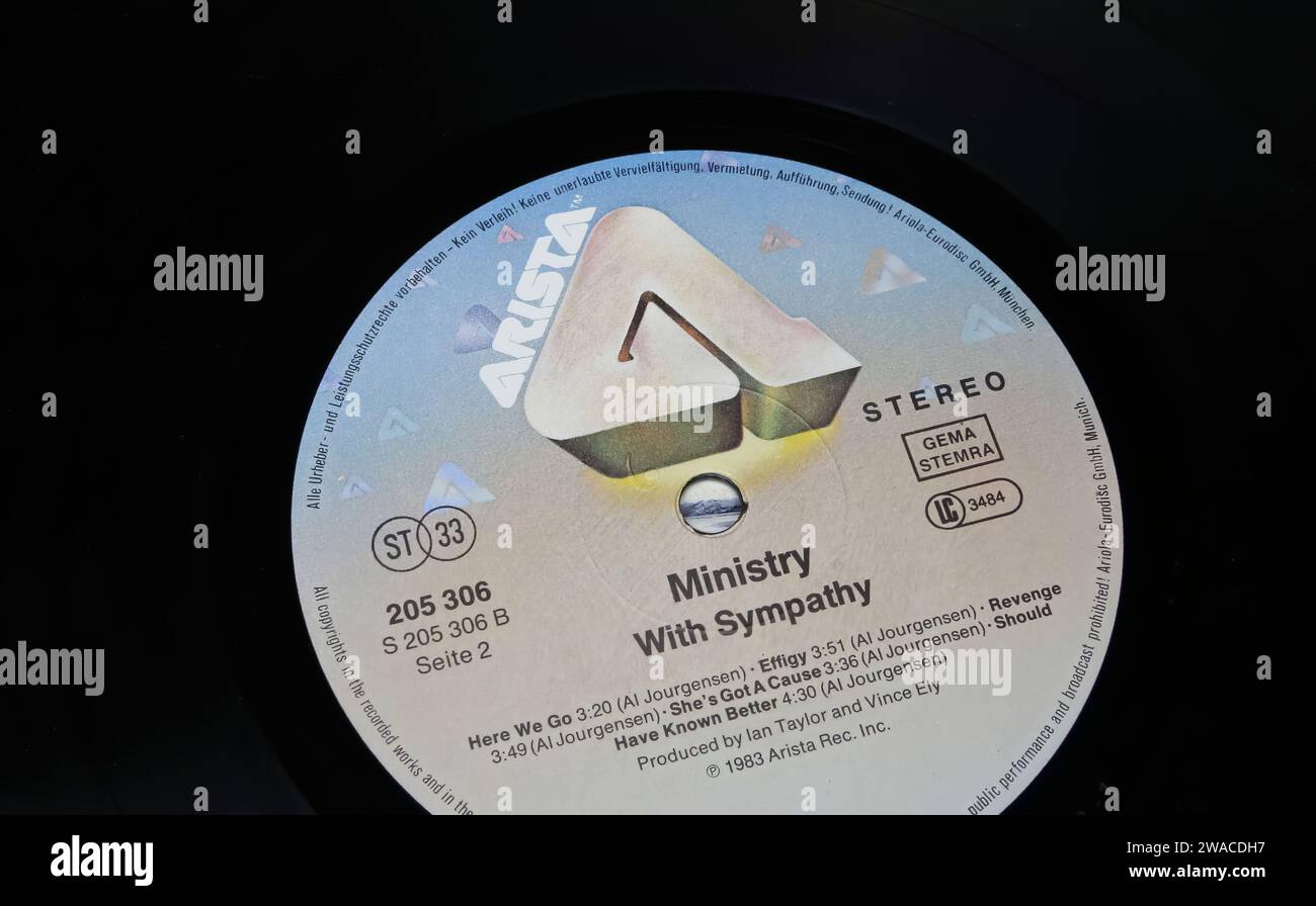 Viersen, Germany - May 9. 2023: Closeup of vinyl record album label ...