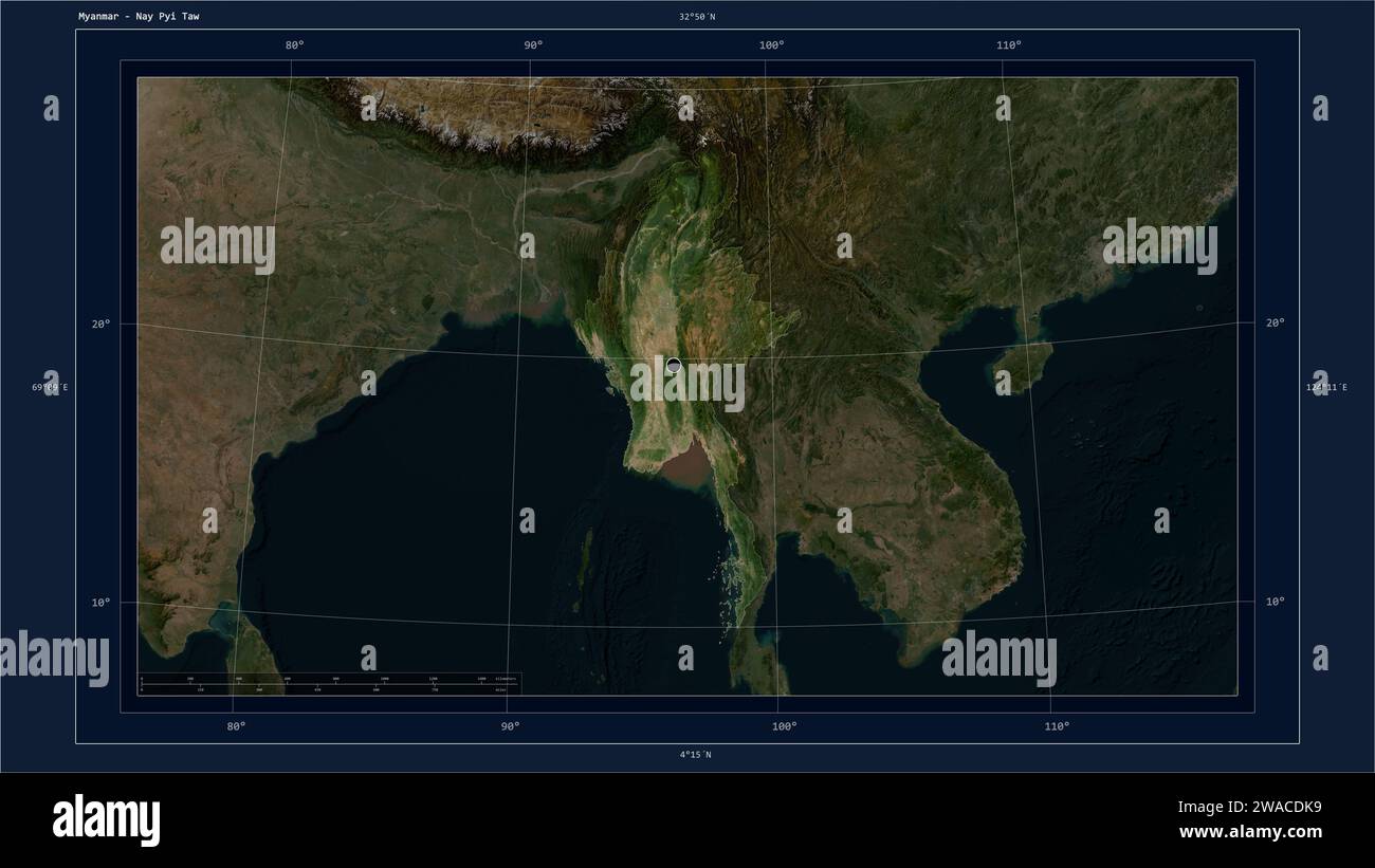 Myanmar highlighted on a low resolution satellite map map with the ...