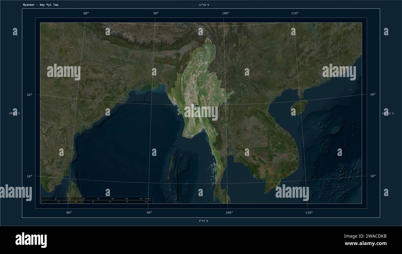 Myanmar highlighted on a high resolution satellite map map with the ...