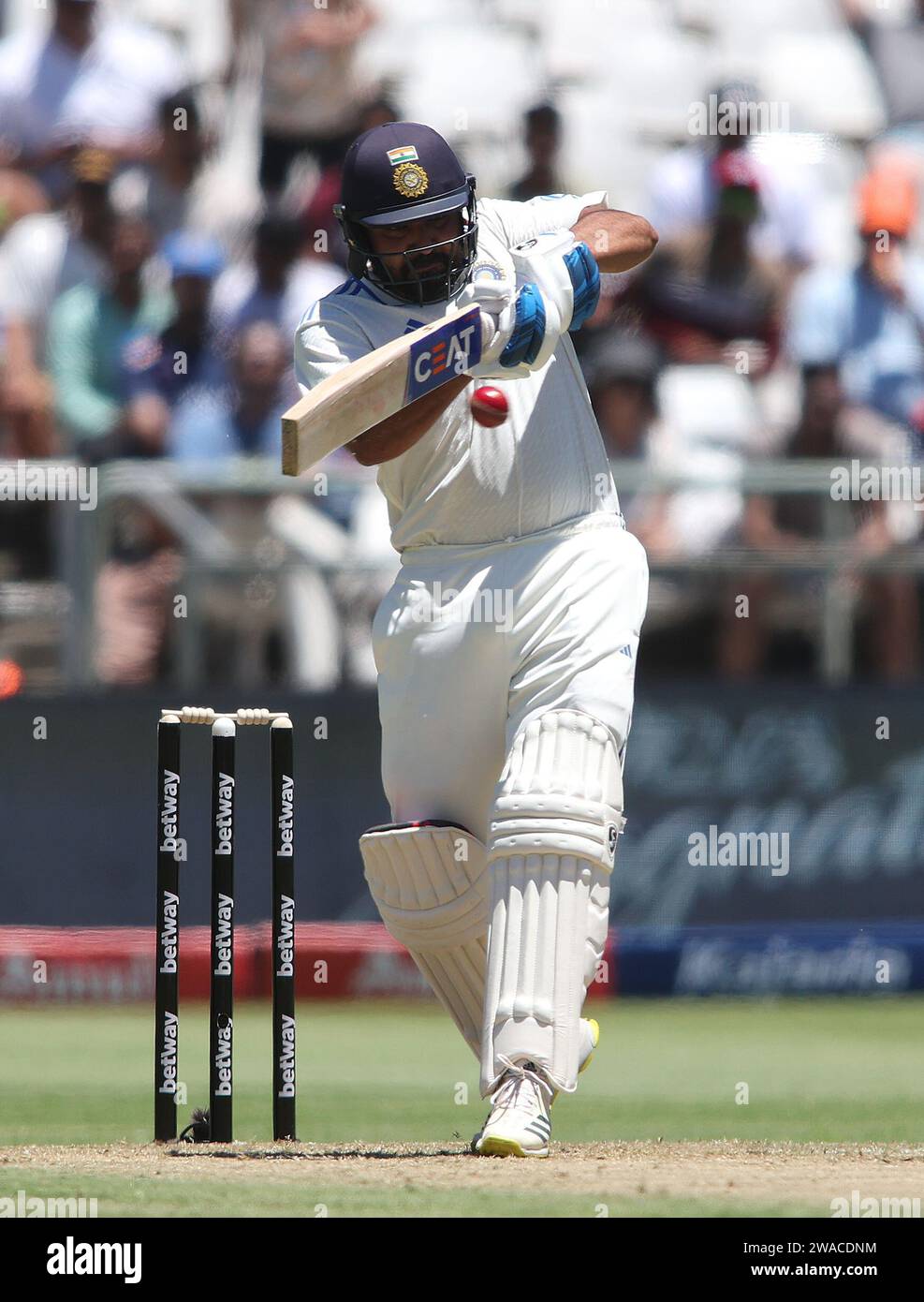 CAPE TOWN, SOUTH AFRICA - JANUARY 03: India captain Rohit Sharma pulls ...