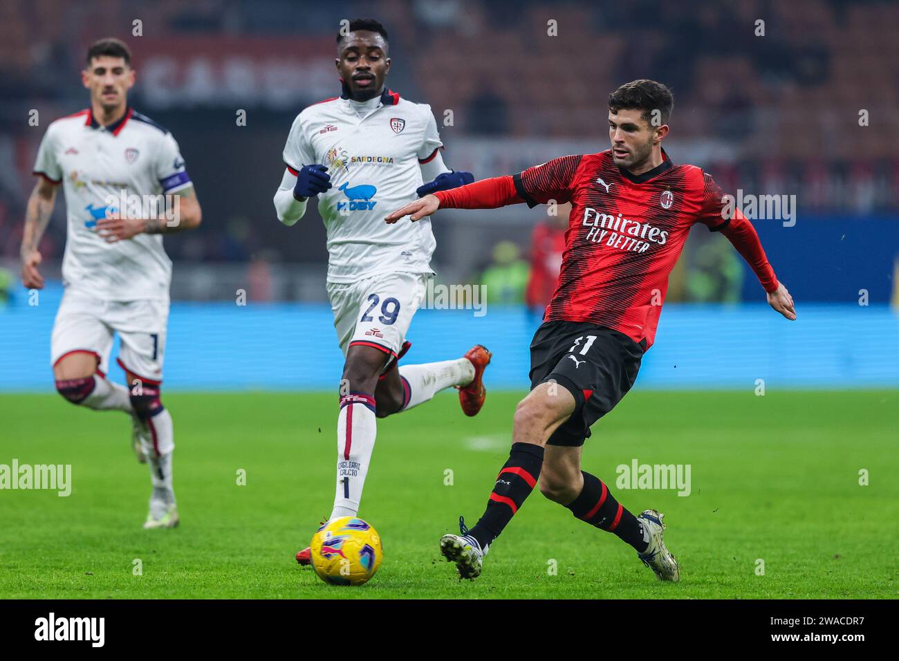 Milan, Italy. 02nd Jan, 2024. Christian Pulisic of AC Milan (R) and ...