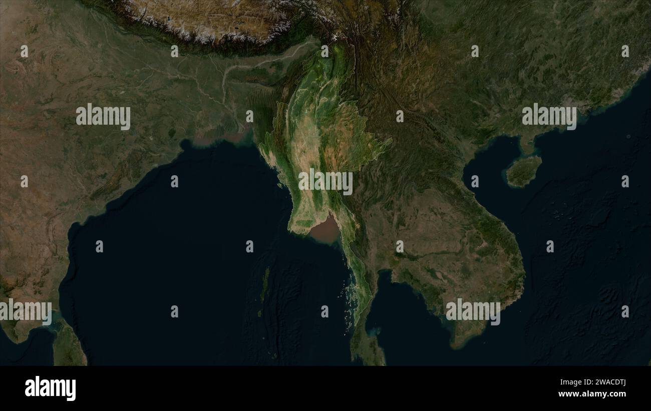 Myanmar highlighted on a low resolution satellite map Stock Photo - Alamy