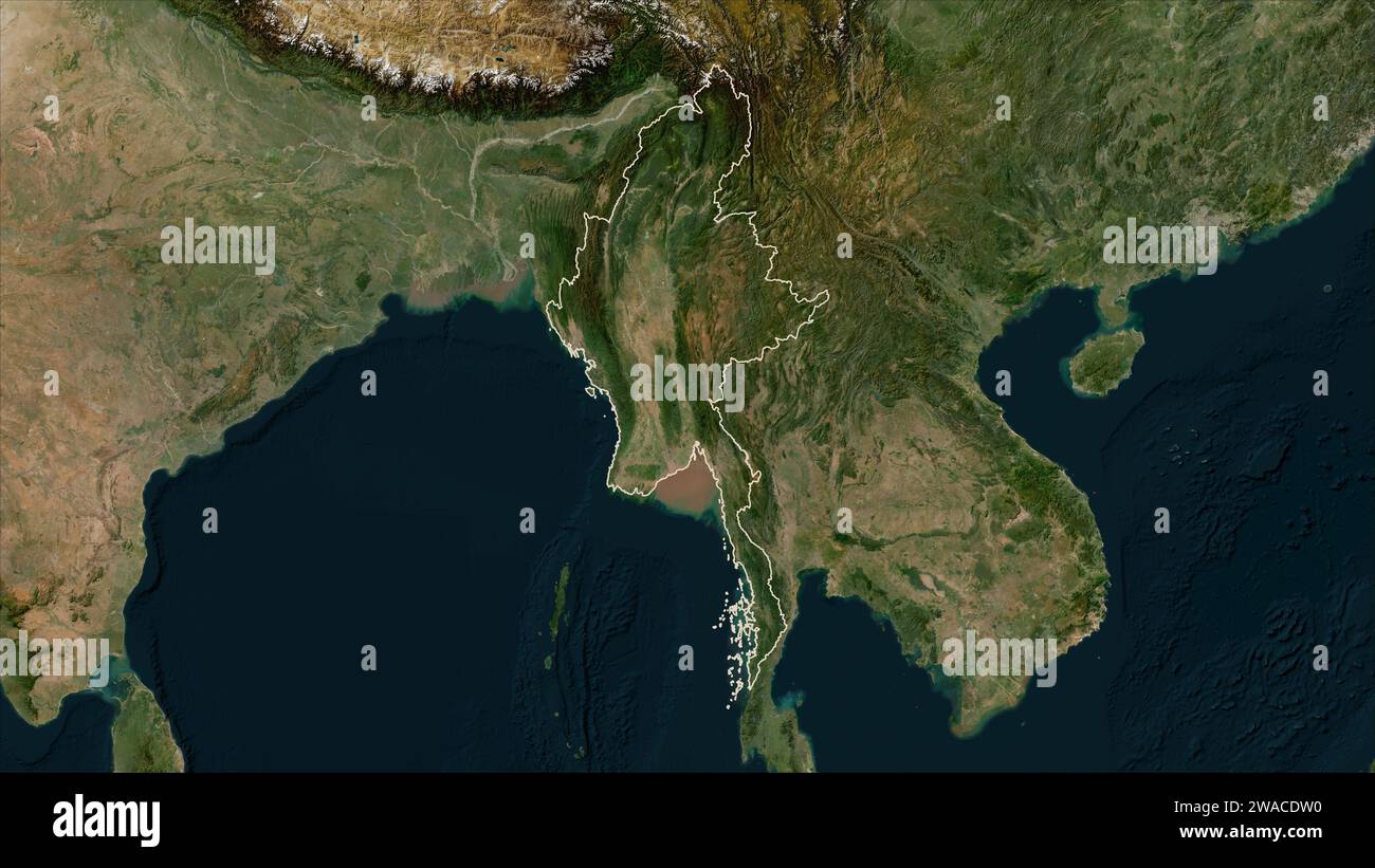 Myanmar outlined on a low resolution satellite map Stock Photo - Alamy