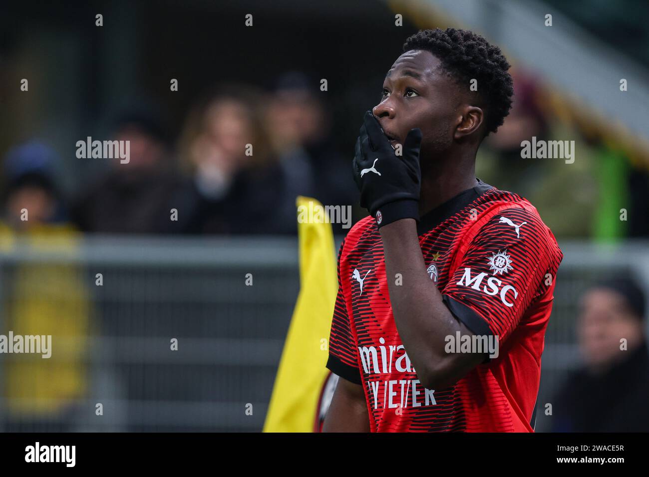 Milan, Italy. 02nd Jan, 2024. Chaka Traore of AC Milan reacts during ...