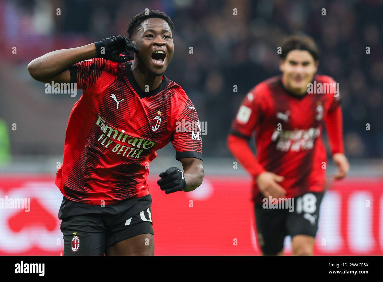 Milan, Italy. 02nd Jan, 2024. Chaka Traore of AC Milan celebrates after ...