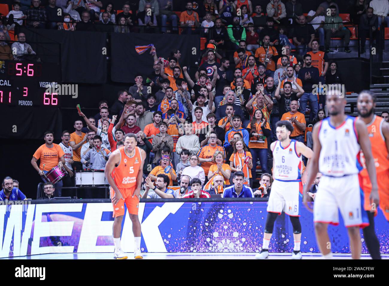Valencia, Spain. 03rd Jan, 2024. Valencia Basket supporters during ...