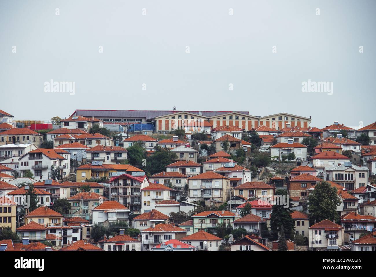The terracotta rooftops of the mountain town of Kruševo - Krushevo - in ...