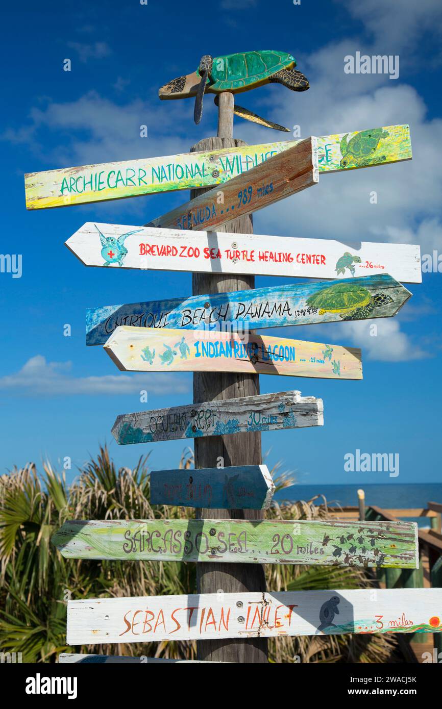 Education Center distance post, Barrier Island Sanctuary, Florida Stock ...