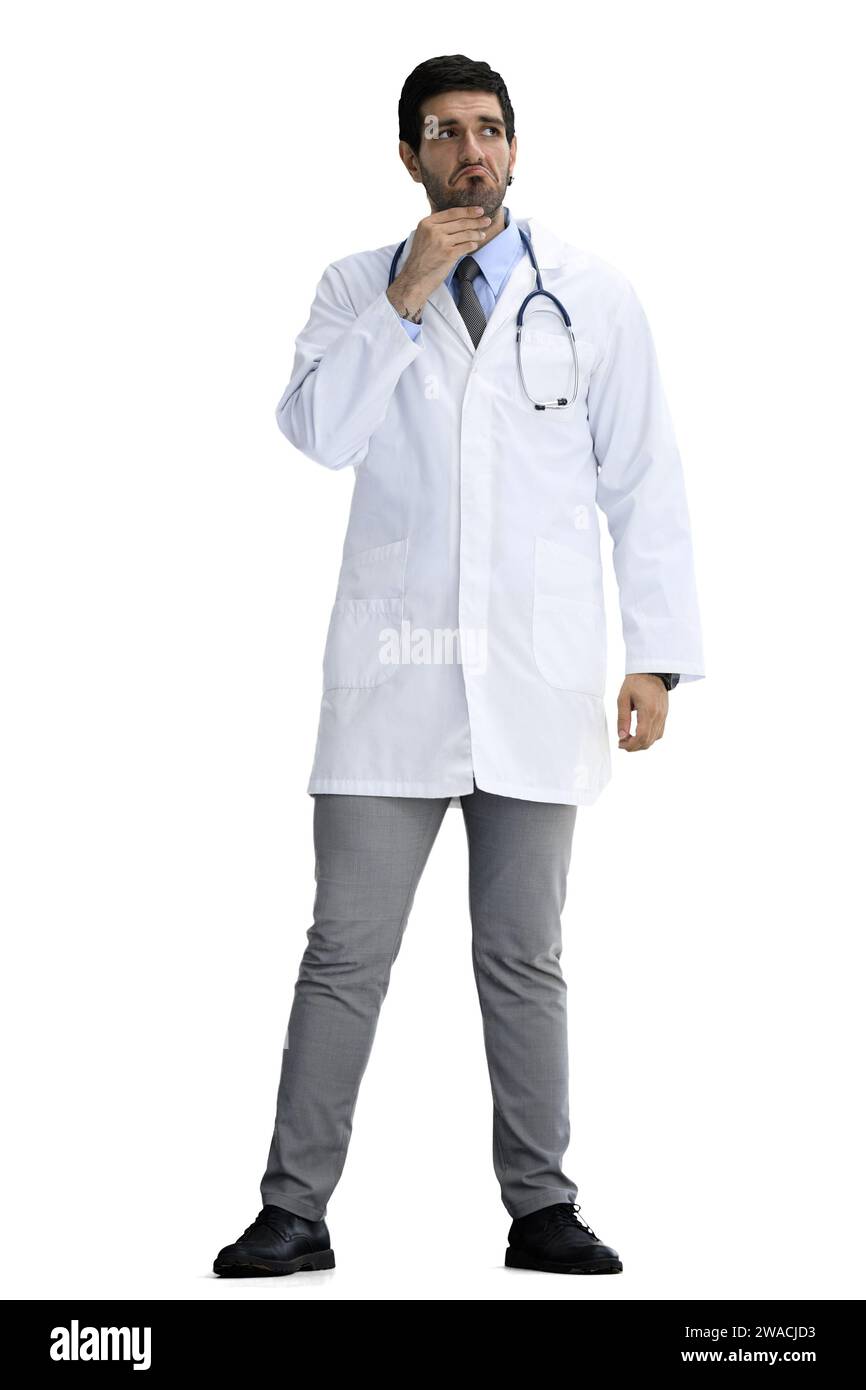 A man in an office suit, on a White background, in full height ...
