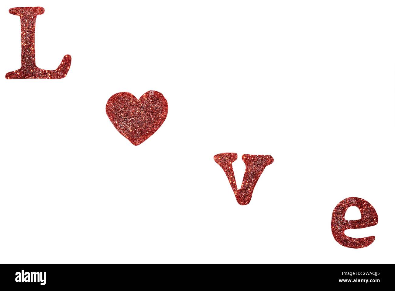 The word Love is made up of red, shiny letters on a white background. A ...