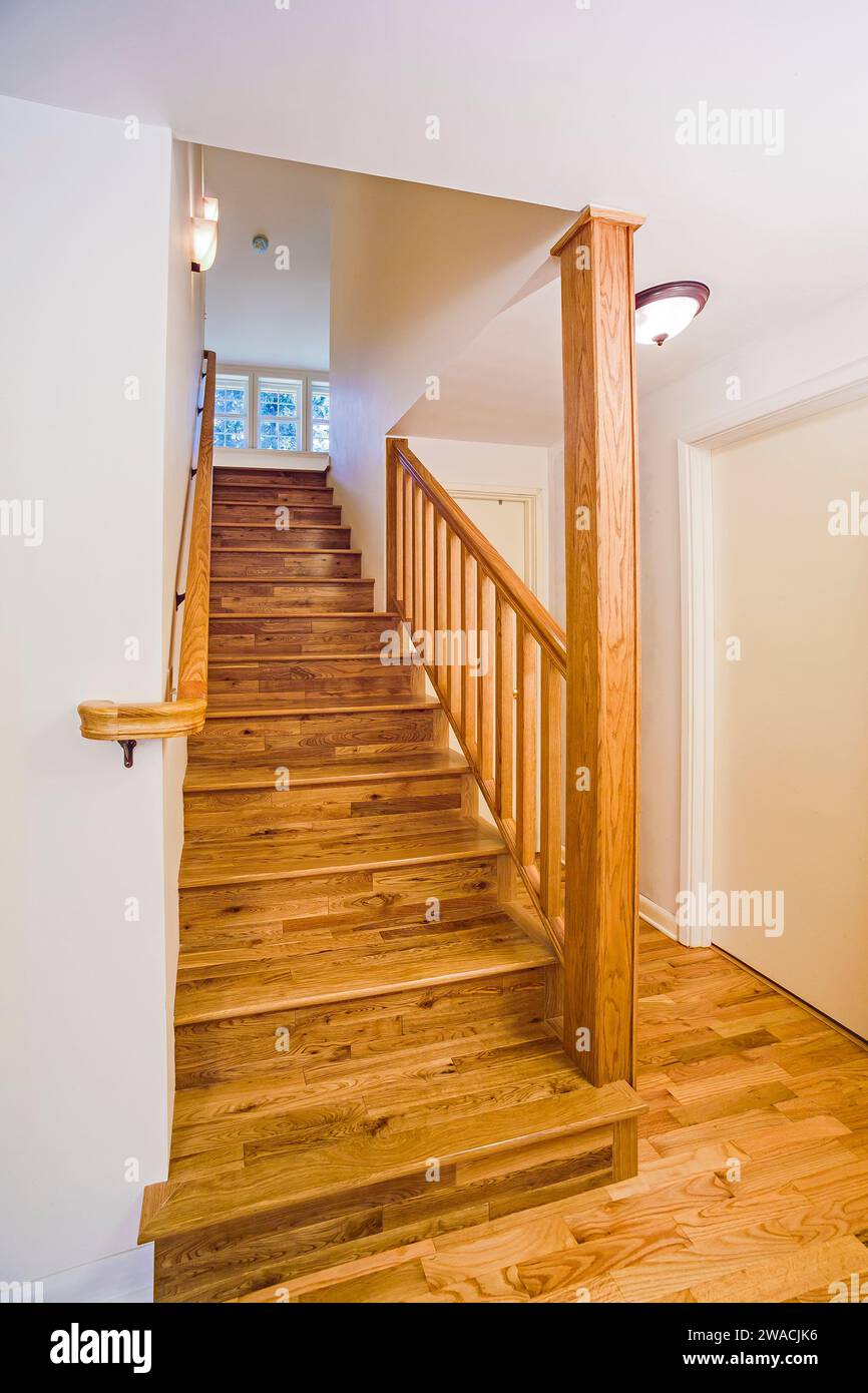 A remodeled staircase on the way up to a remodeled attic Stock Photo ...
