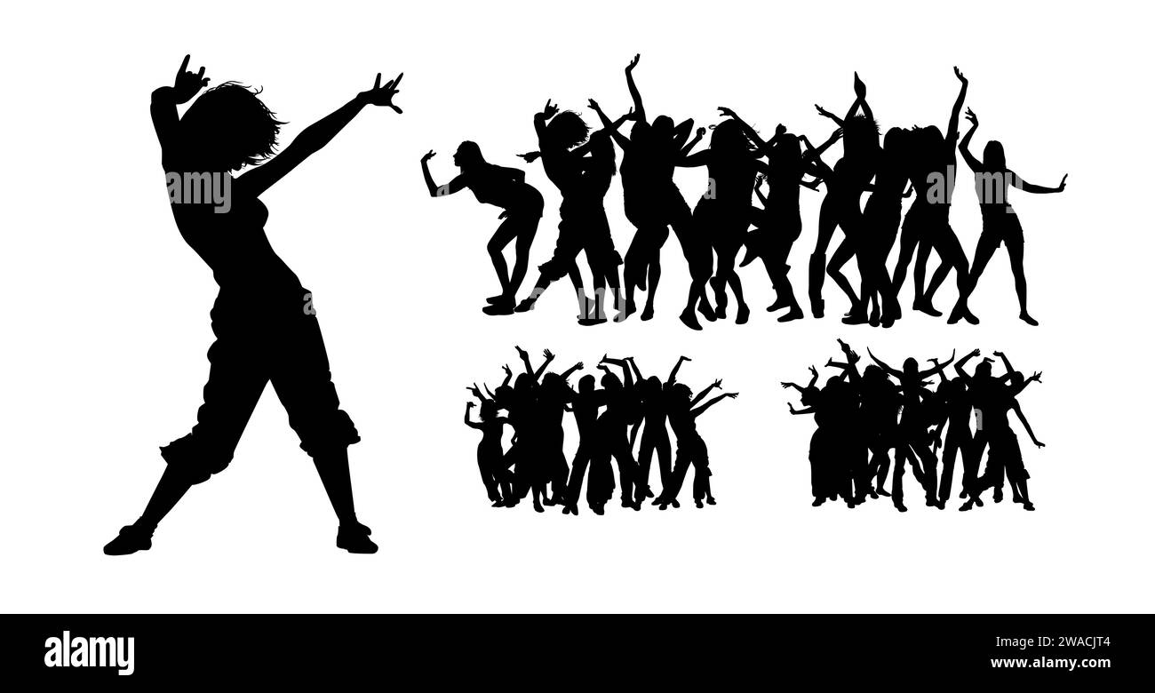 Set of silhouettes of dancing people. hand drawing. Not AI, Vector ...