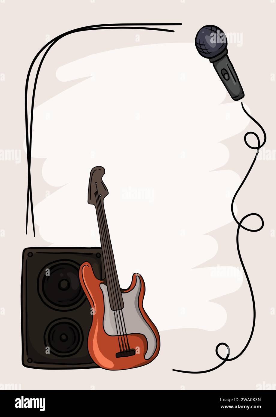 Colorful notebook page with musical elements and notes and bright ...