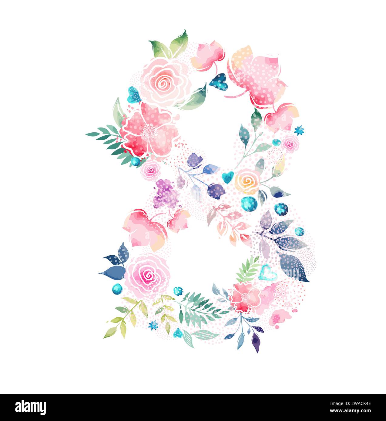 March 8 from watercolor flowers. hand drawing. Not AI . Vector ...