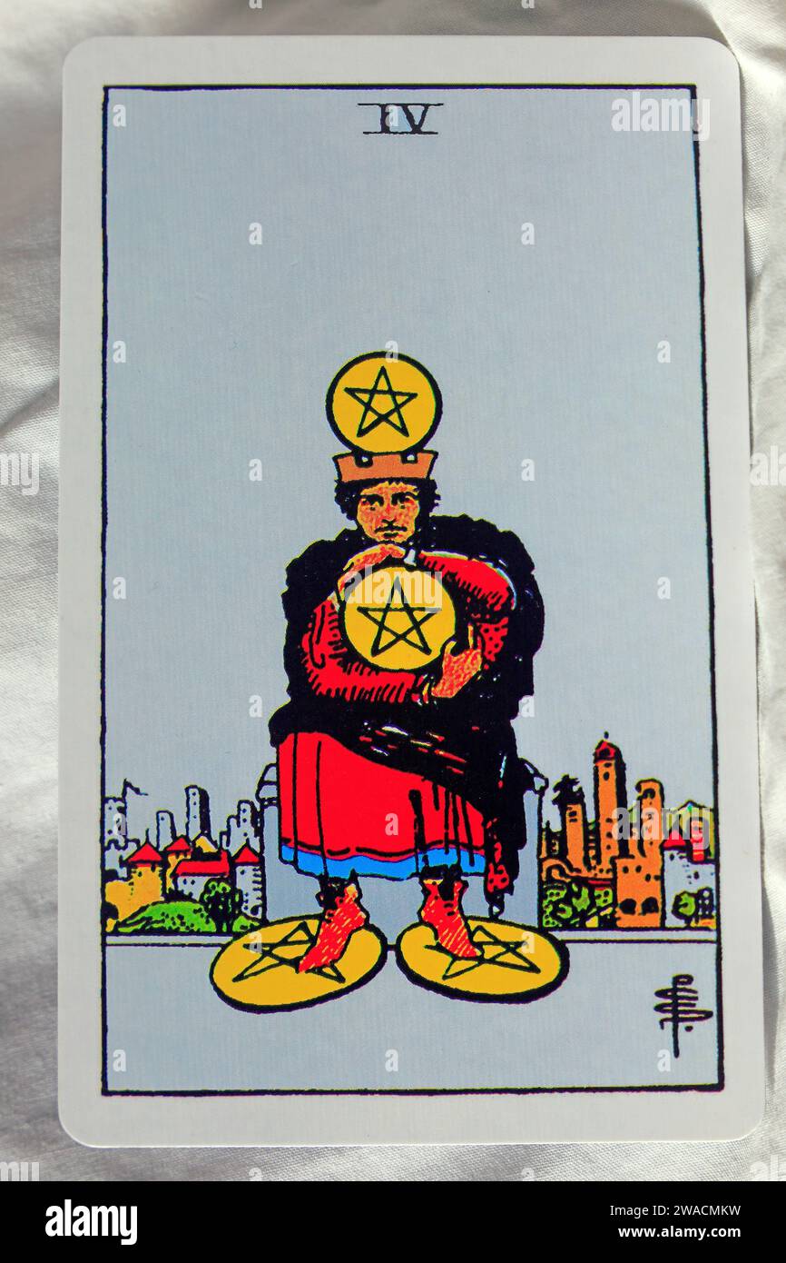 Four of Pentacles - Tarot card. Studio set up. December 2023. cym Stock ...