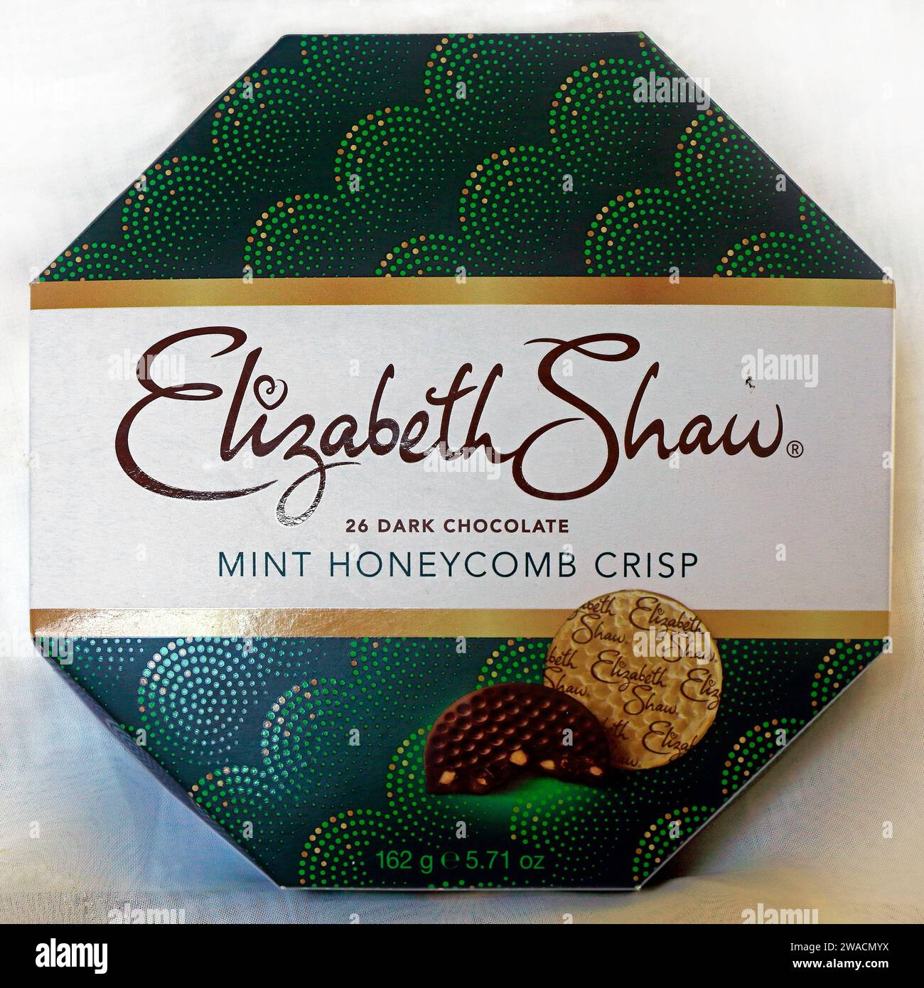 Eliazbeth Shaw Mint Honeycomb Crisp chocolate box. Studio set up on ...