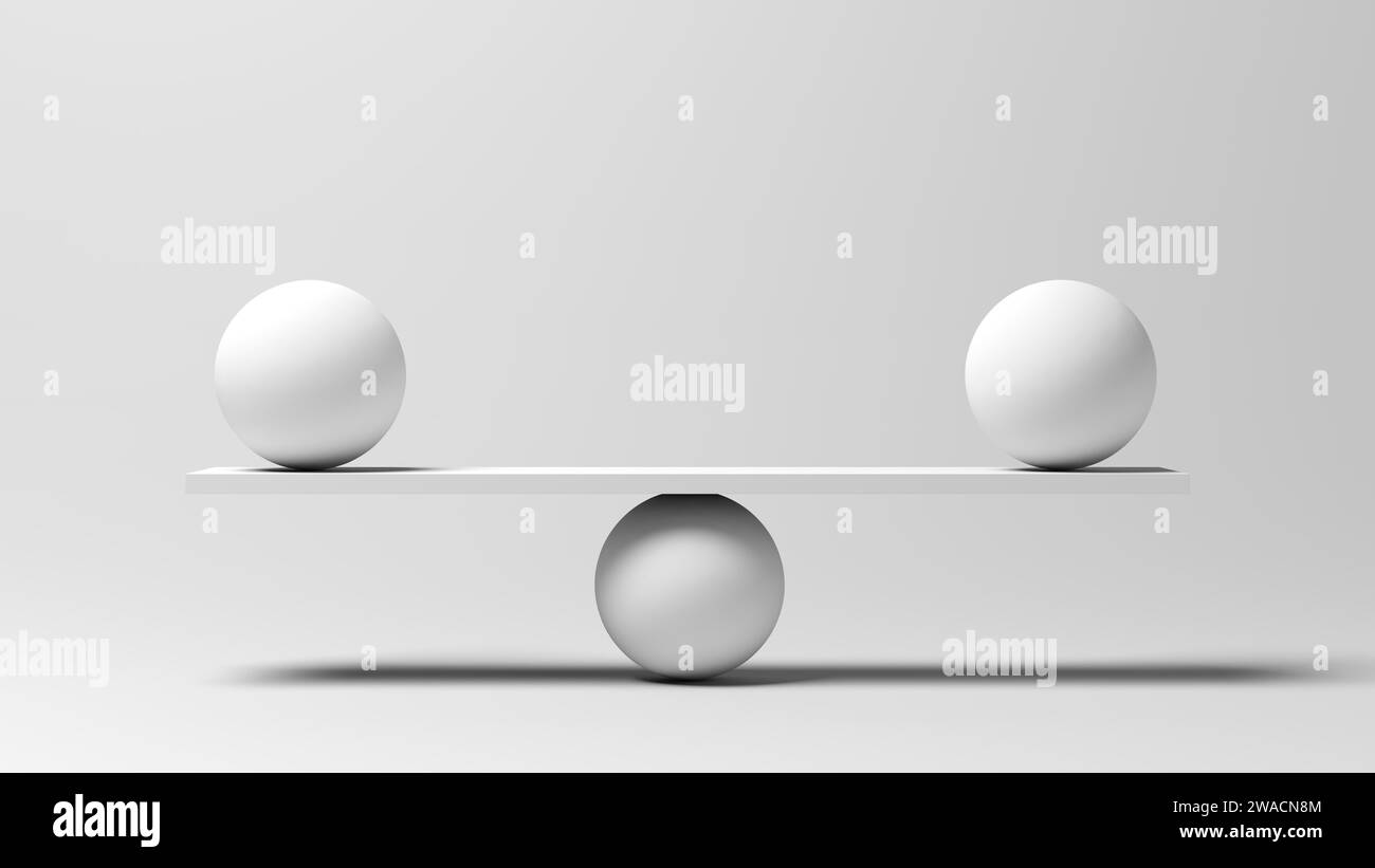 Balance. Three white spheres. 3d illustration Stock Photo - Alamy