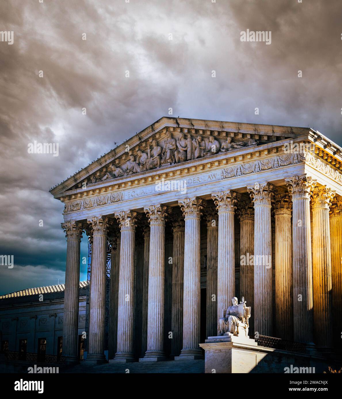 A cloudy and dramatic sky makes the US Supreme Court Building's ...