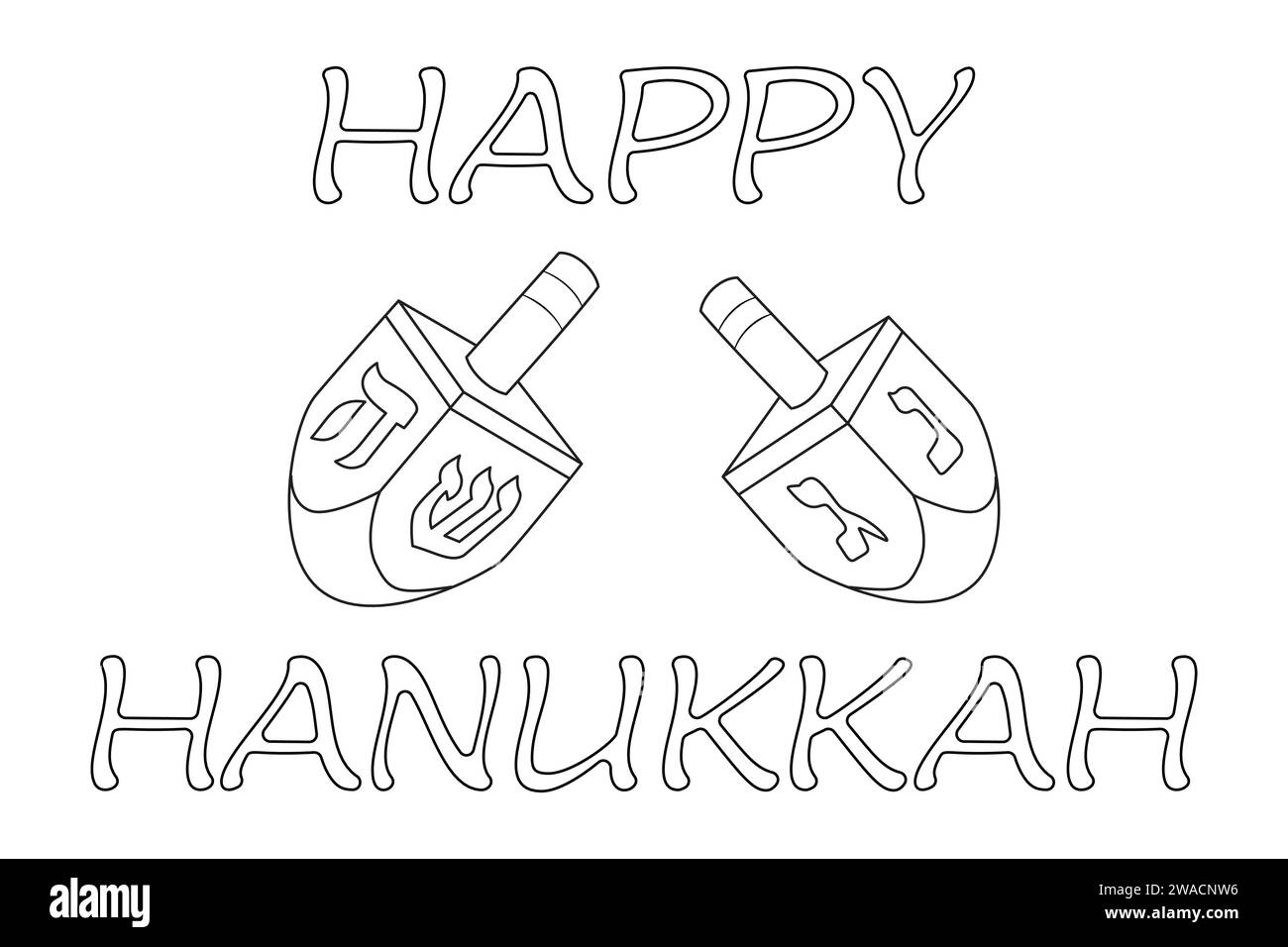 Happy Hanukkah Illustration. Coloring page. Line Art. Vector ...
