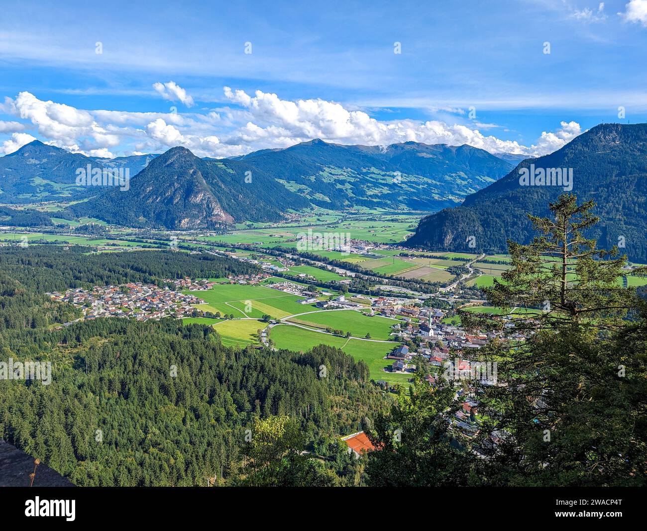 The iconic Inn Valley near Innsbruck in Austria, seen from a panoramic ...