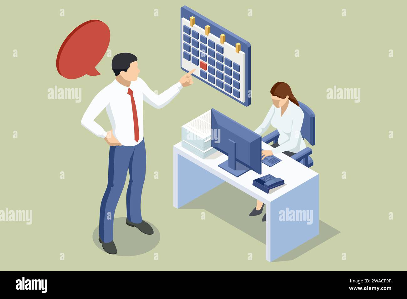 Isometric Project manager working, Organizer app with appointments ... Isometric Project manager working, Organizer app with appointments ...