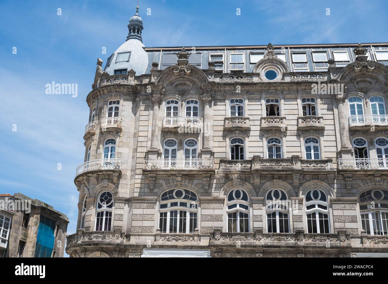 Buildings in Vigo city Centre, the biggest city in Galicia Region, in ...