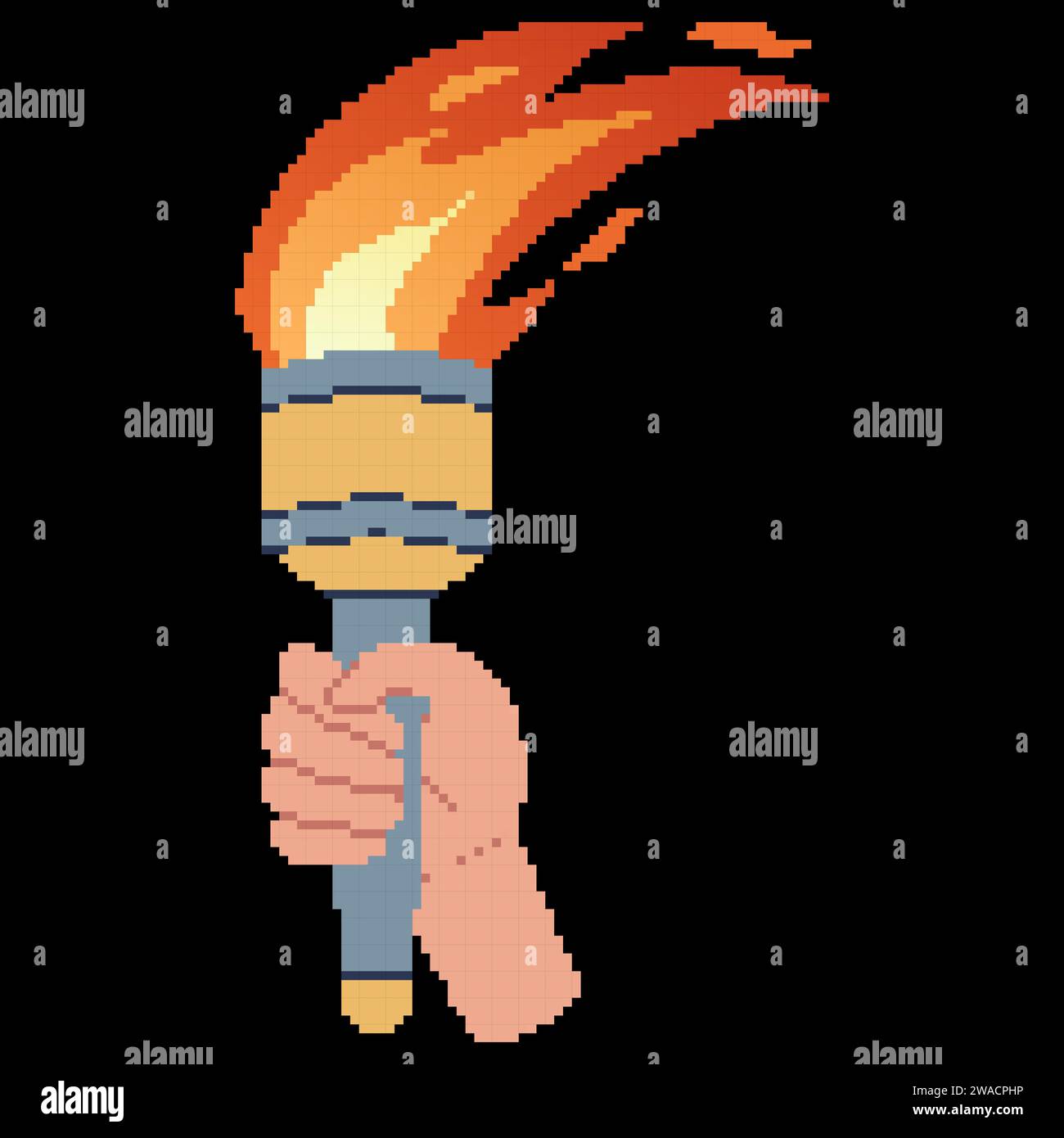 Pixel art style Hand holding a torch. Sport symbol, flat vector ...