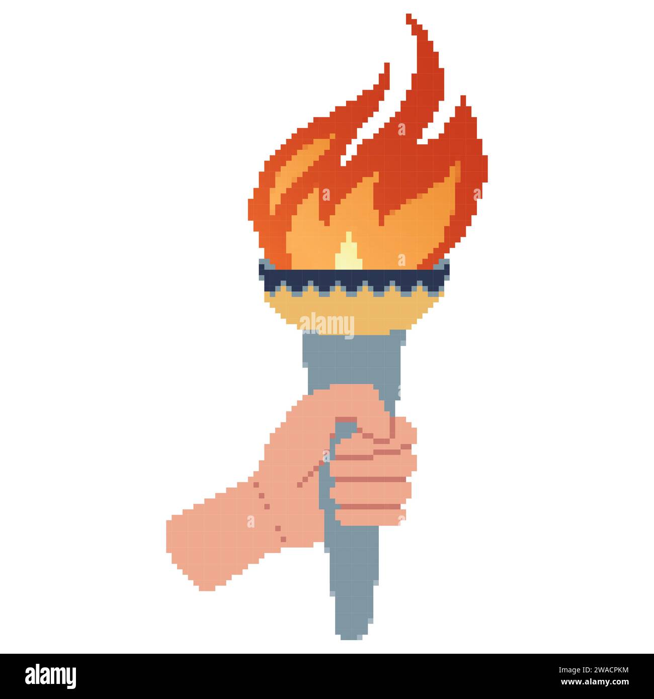 Pixel art style Hand holding a torch. Sport symbol, flat vector ...