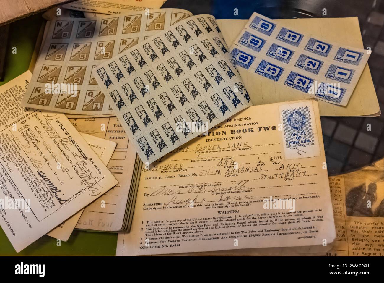 World War II ration stamps on display at Golden Spike Tower, North ...