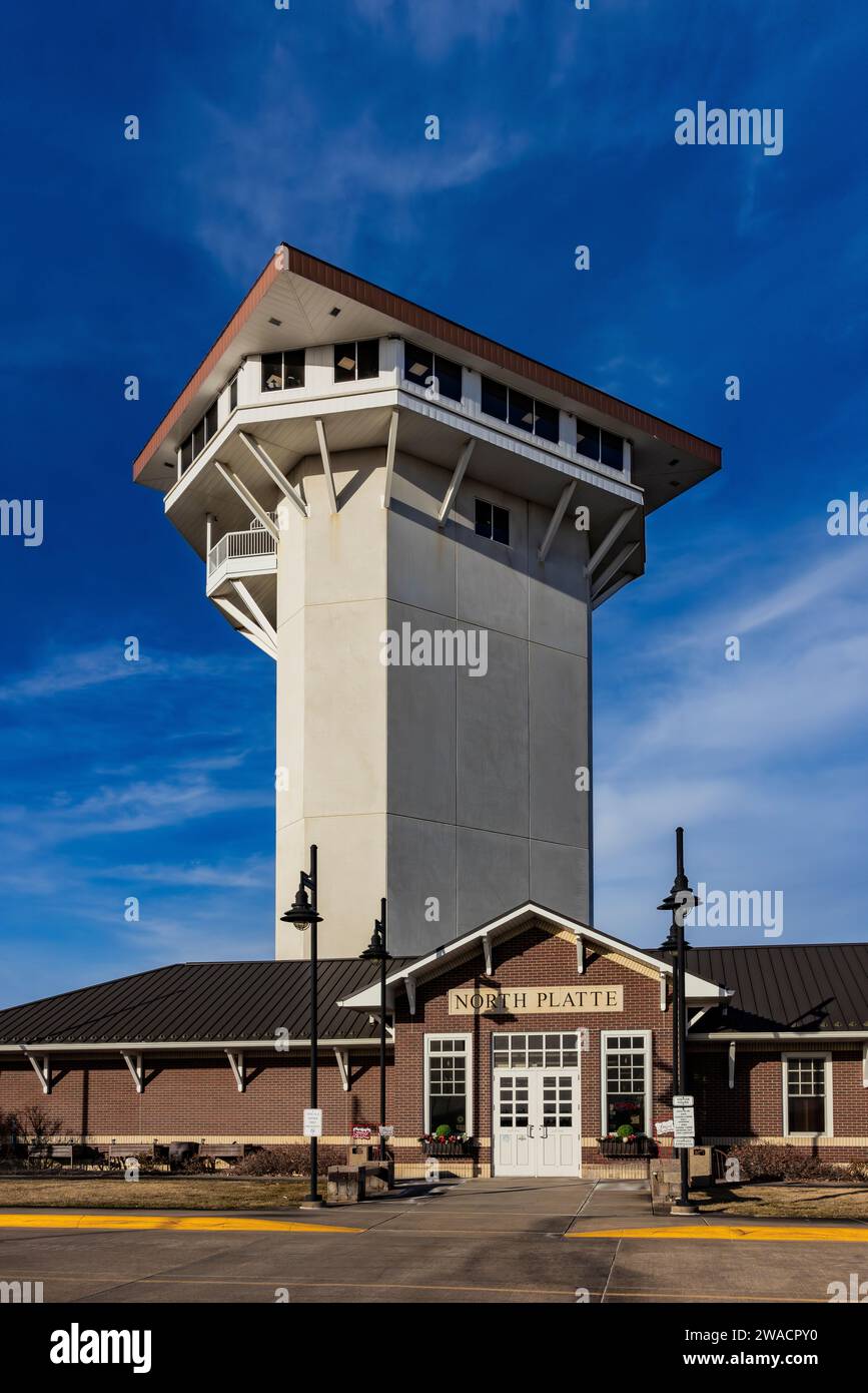 Golden Spike Tower and Visitor Center overlooking Bailey Yard, the ...