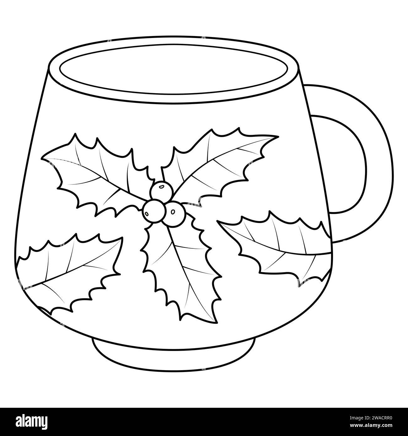 mug with holly berry. Christmas coffee mug in flat style. line art ...