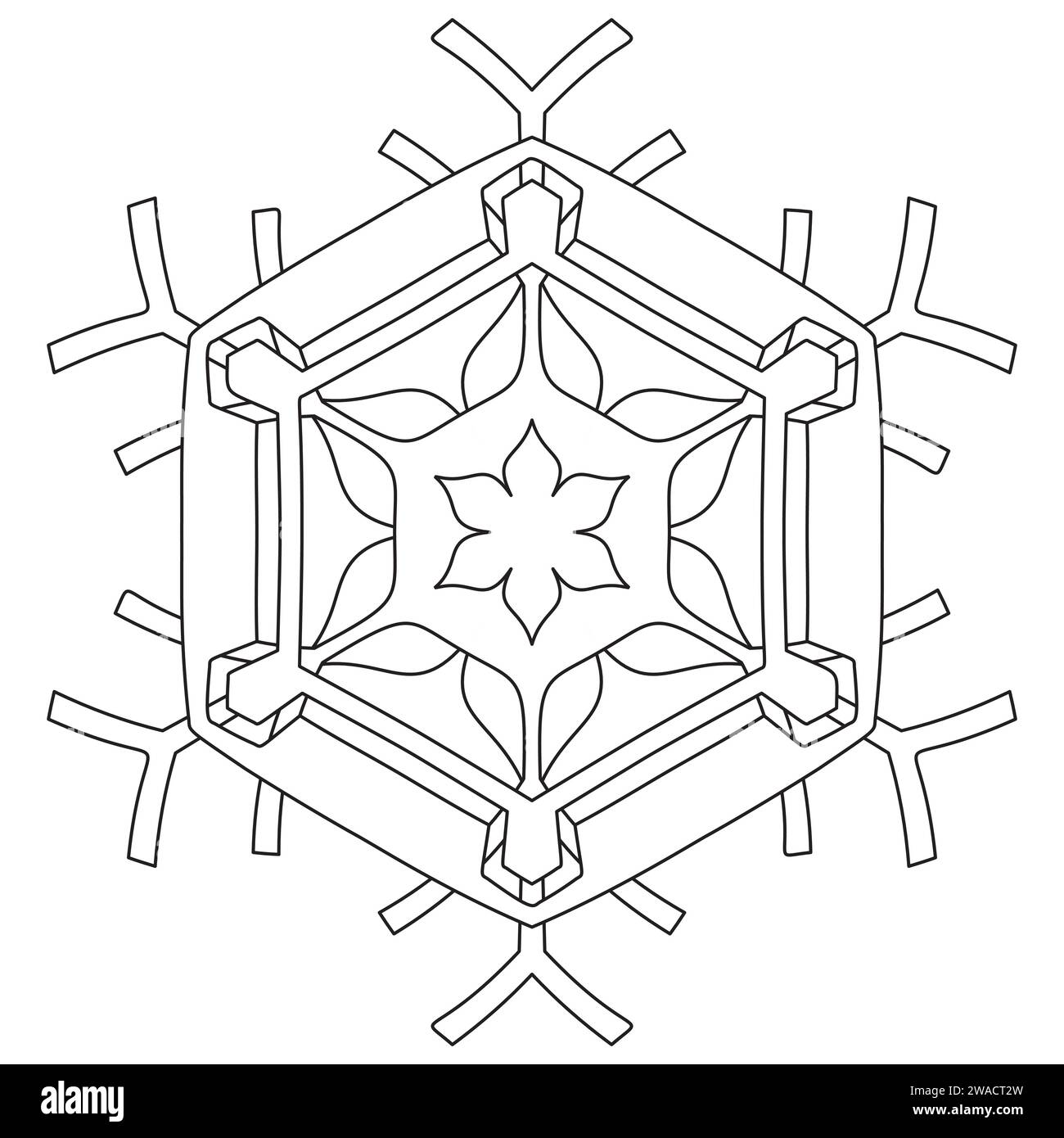 Abstract mandala snowflake line art design Black and white. Coloring ...