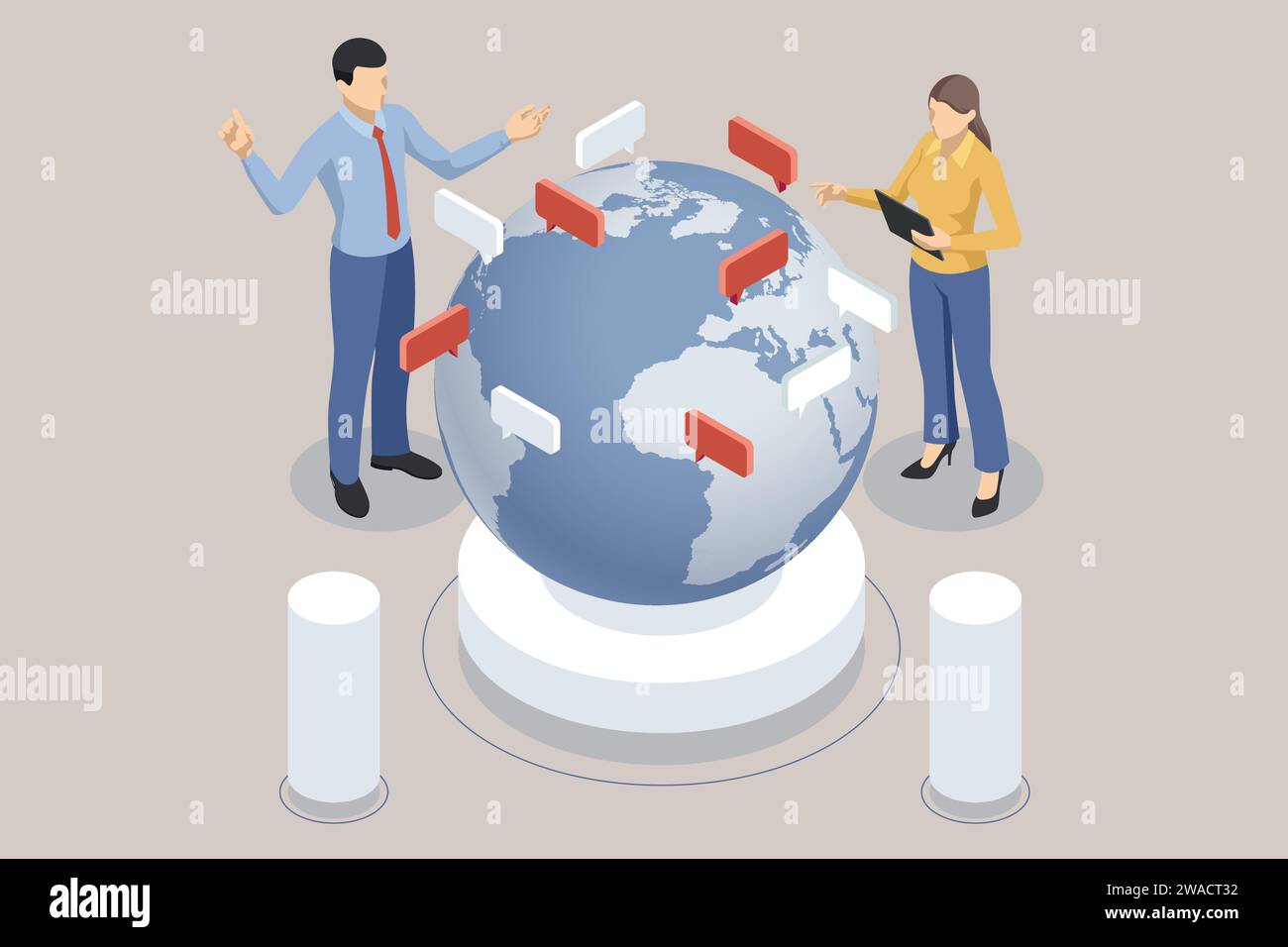 A businessman harnessing global network connections for social networking and customer data ...