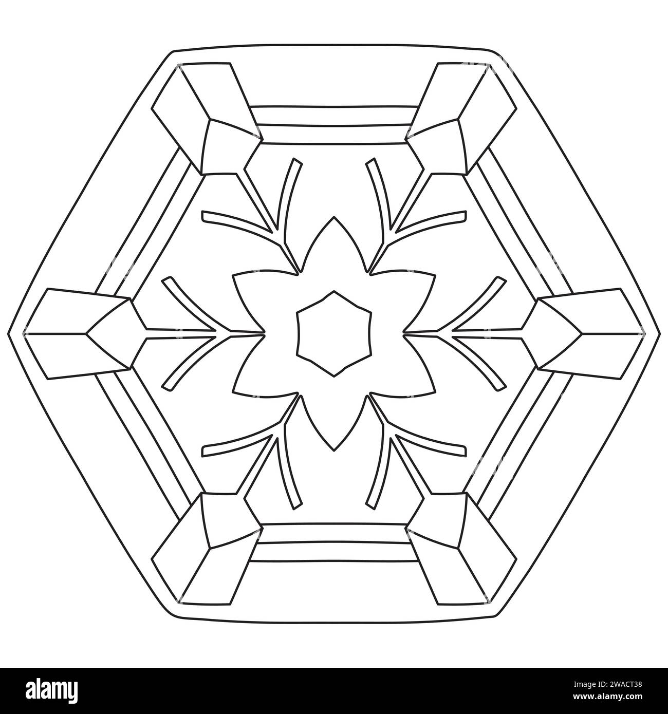 Abstract mandala snowflake line art design Black and white. Coloring ...