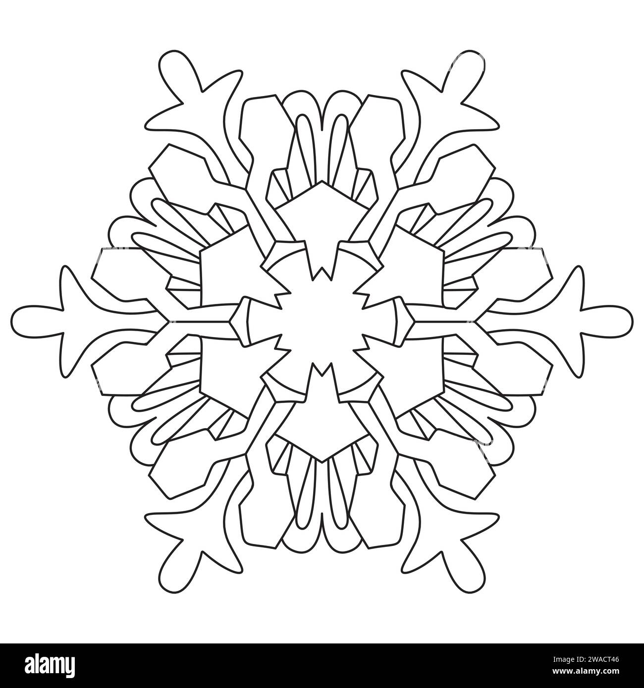 Abstract mandala snowflake line art design Black and white. Coloring ...