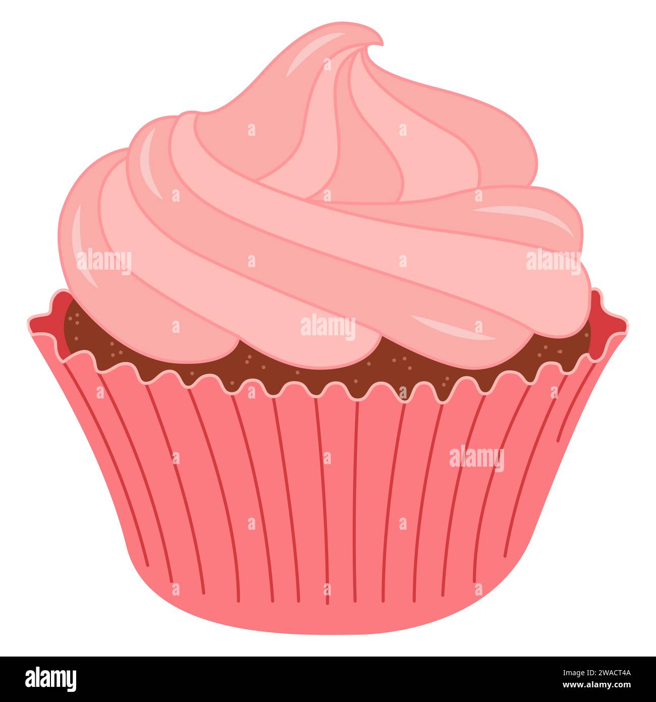 Pink chocolate Cupcake with delicate cream, vector illustration ...