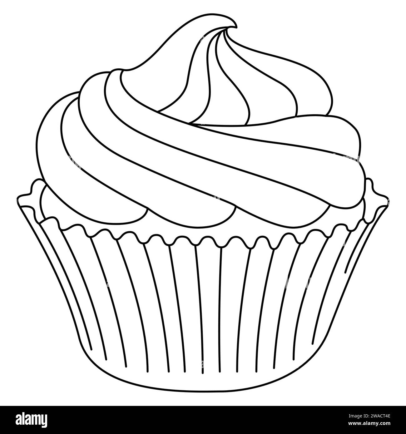 Cute cupcake with cream. Dessert sweets food. line art drawing coloring ...