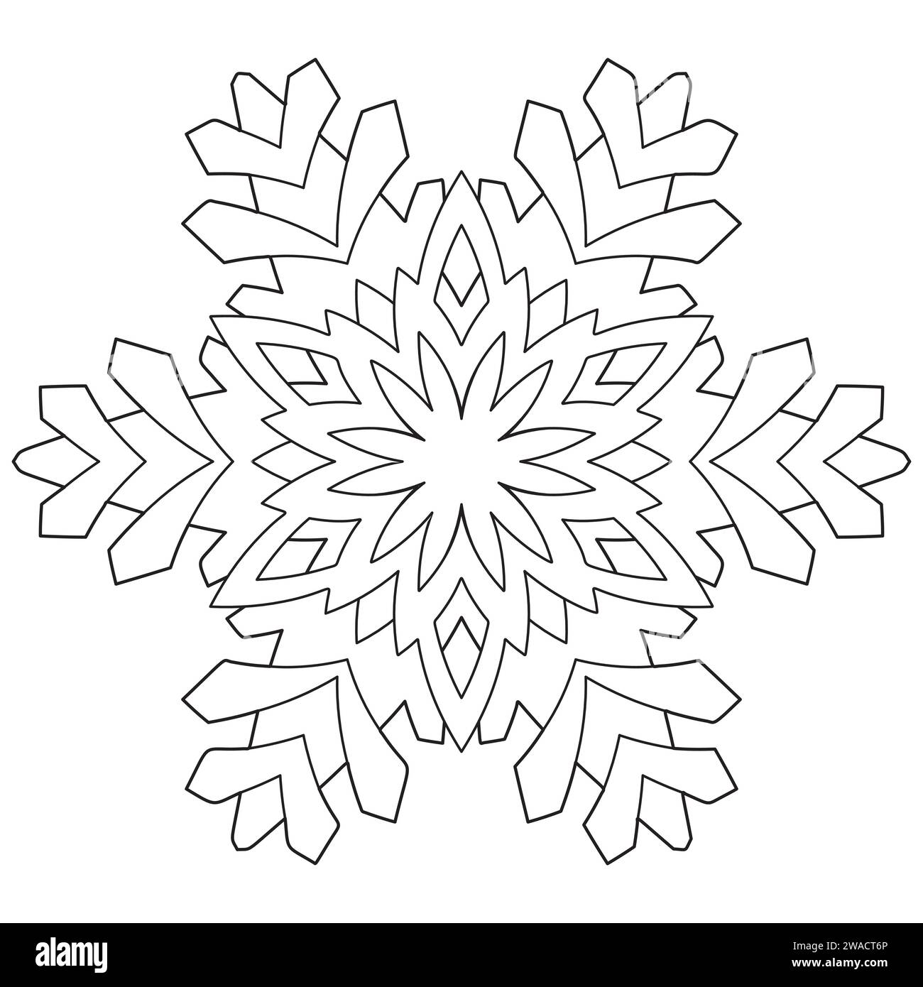 Abstract mandala snowflake line art design Black and white. Coloring ...