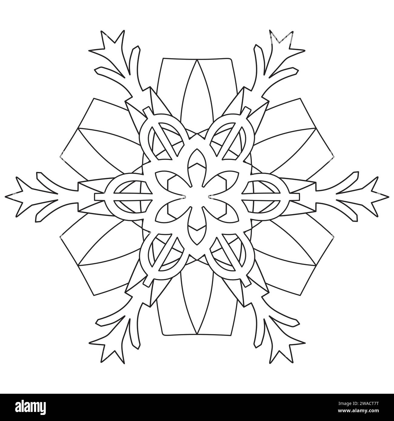 Abstract mandala snowflake line art design Black and white. Coloring ...