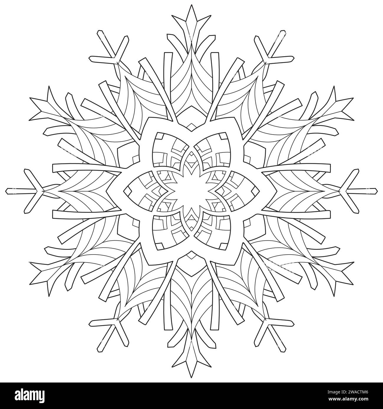 Abstract mandala snowflake line art design Black and white. Coloring ...