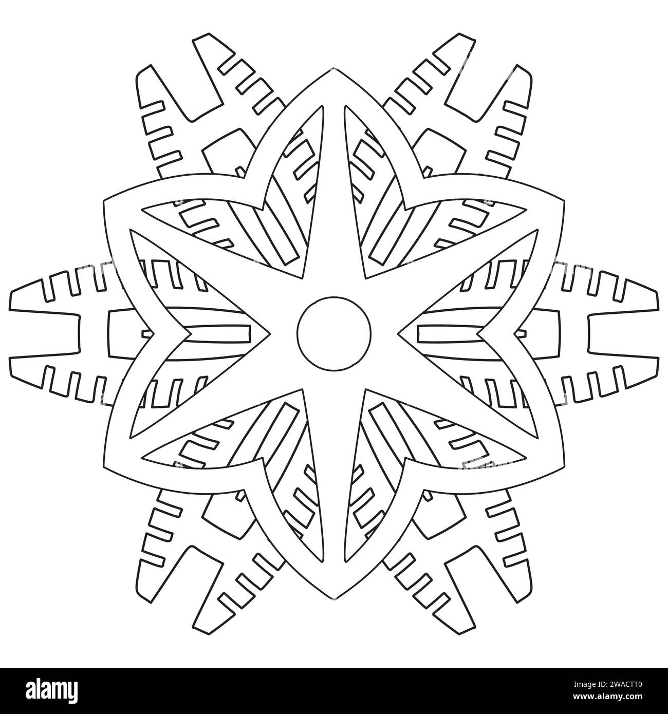 Abstract mandala snowflake line art design Black and white. Coloring ...