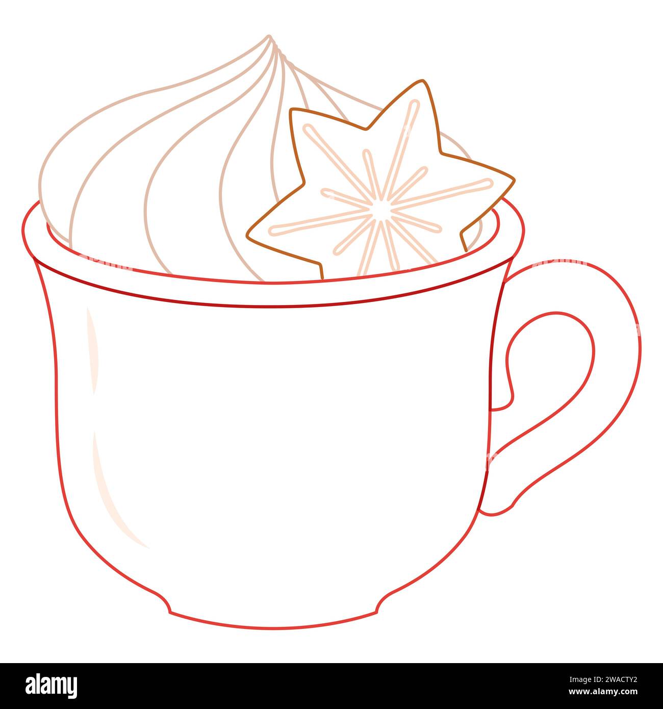 Cute festive red mug Hot chocolate with marshmallows and gingerbread ...