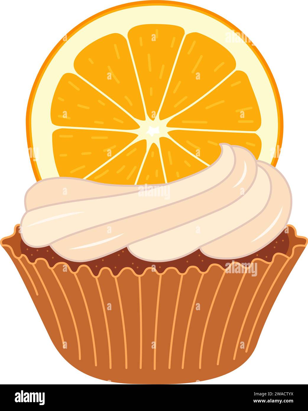 Chocolate cake with delicate cream and orange slice. Delicious birthday ...