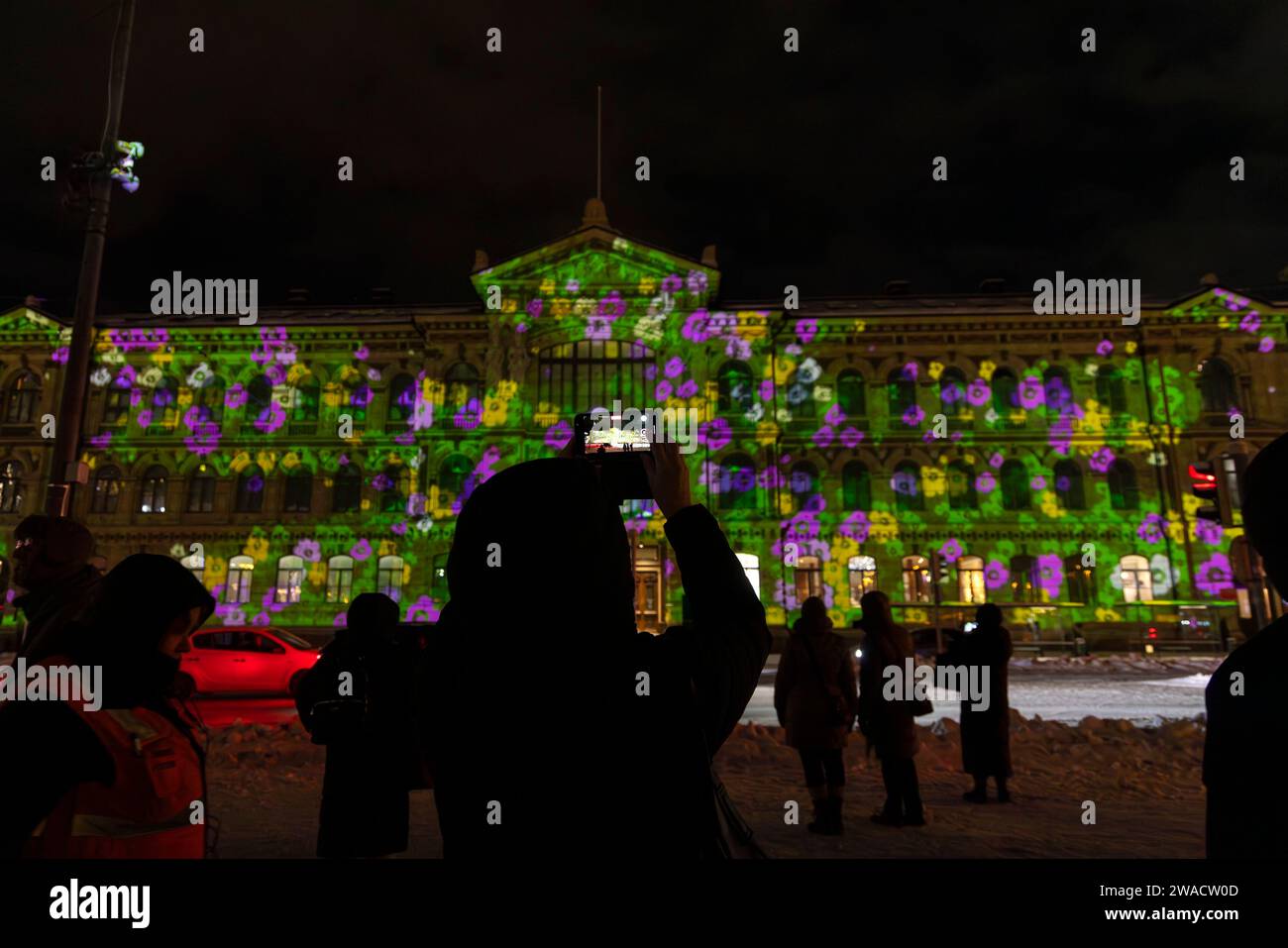 Helsinki, Finland. 3rd Jan, 2024. The Ateneum Art Museum is illuminated ...