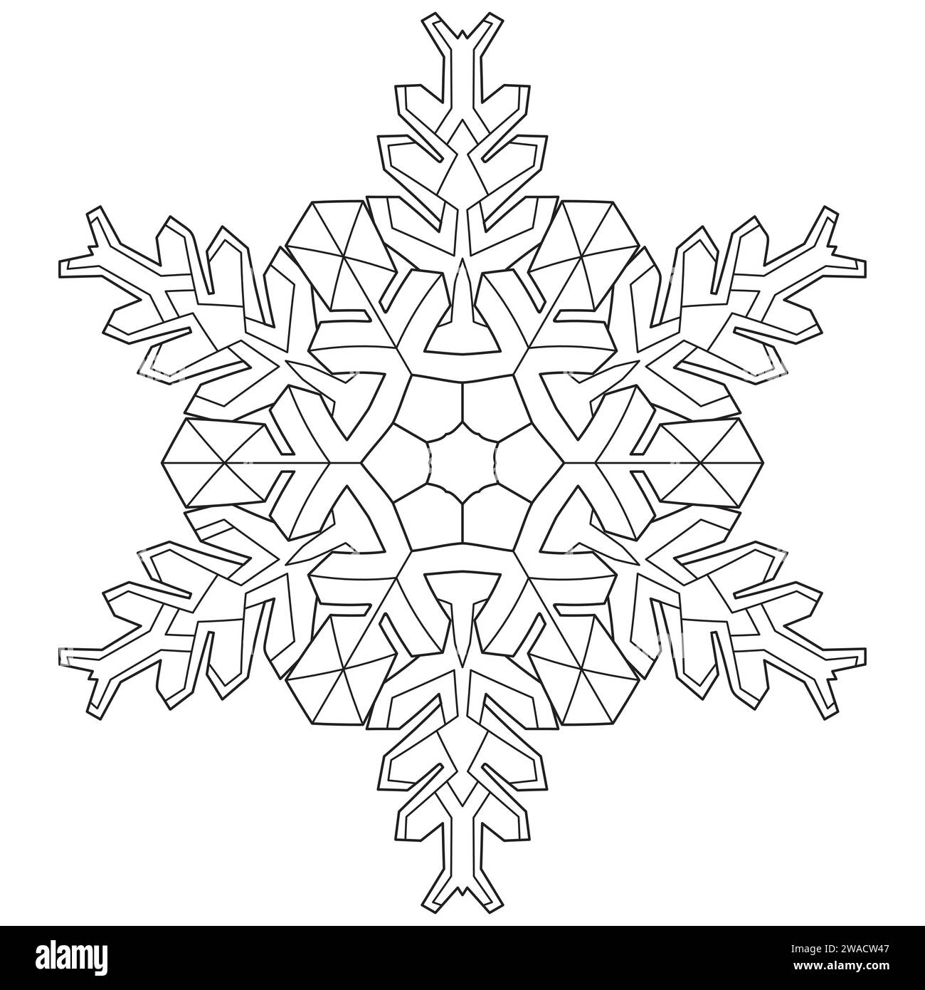 Abstract mandala snowflake line art design Black and white. Coloring ...