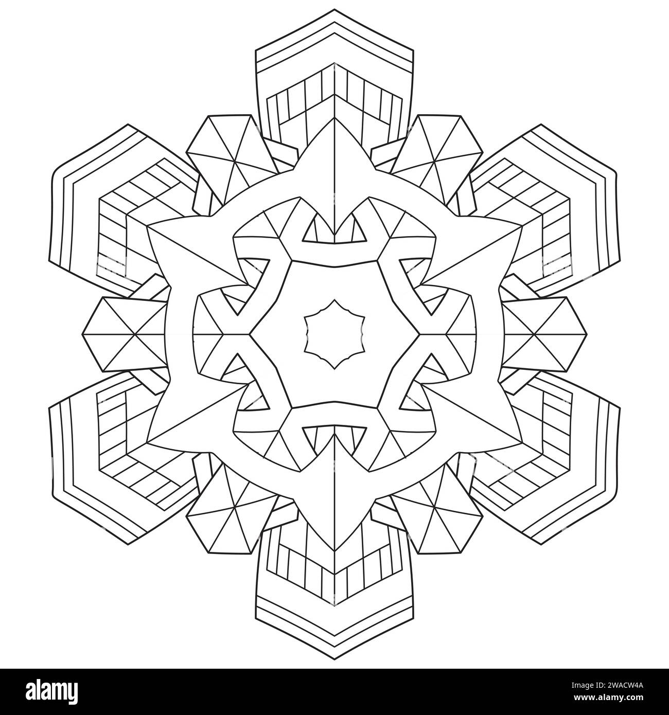 Abstract mandala snowflake line art design Black and white. Coloring ...