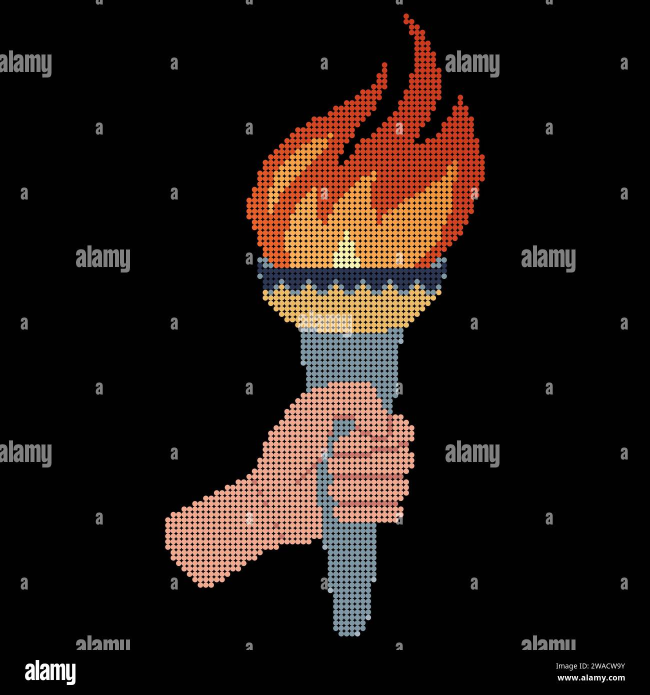 Pixel dot art style Hand holding a torch. Sport symbol, flat vector ...
