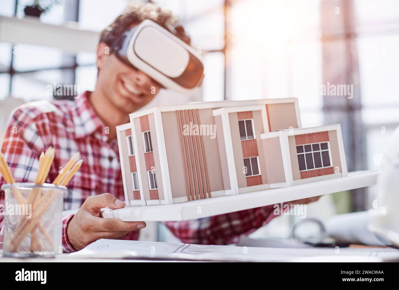 Virtual reality futuristic design technology. Architect or design ...